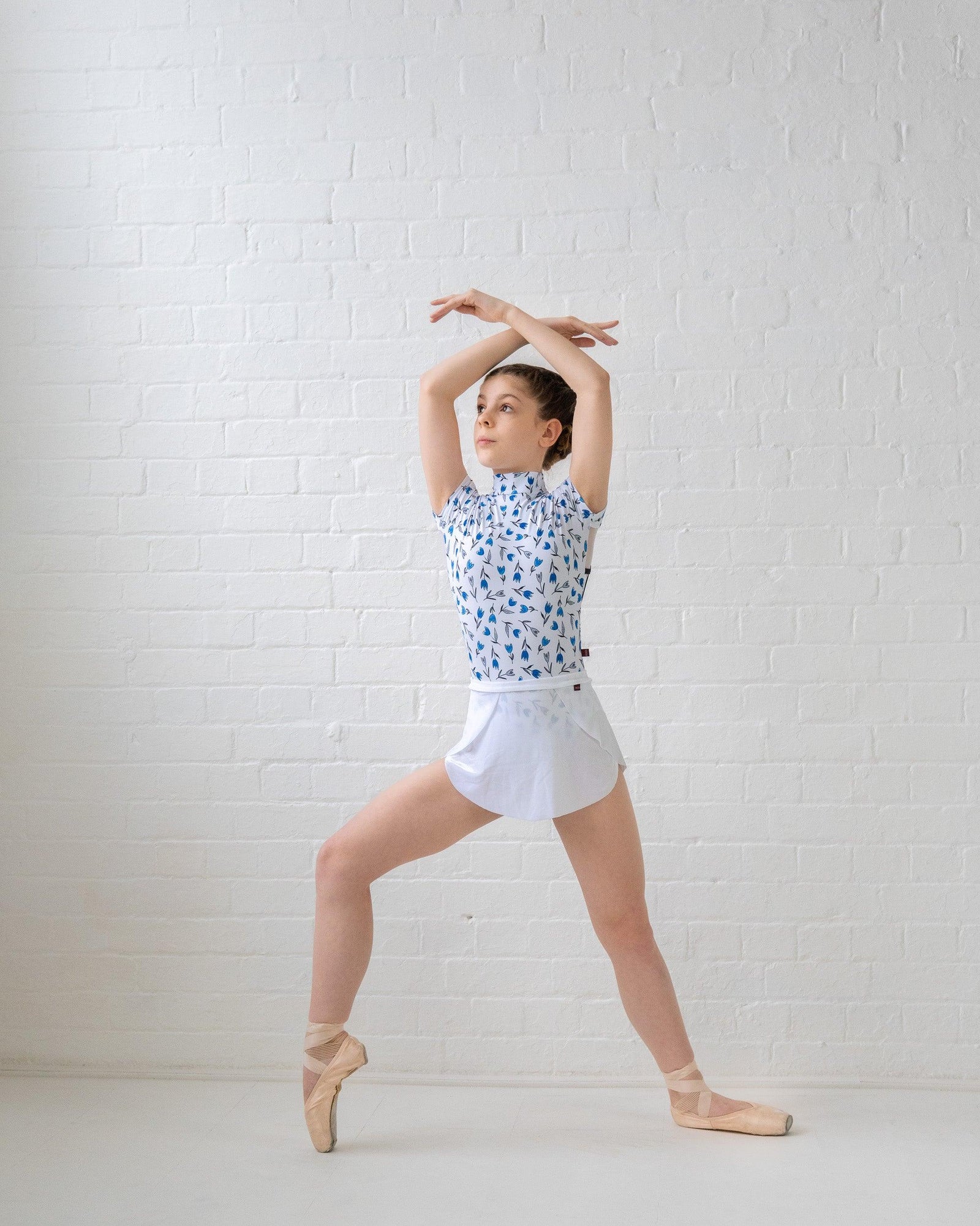 ALICIA CAP SLEEVE LEOTARD IN TULIP GLORY PRINT